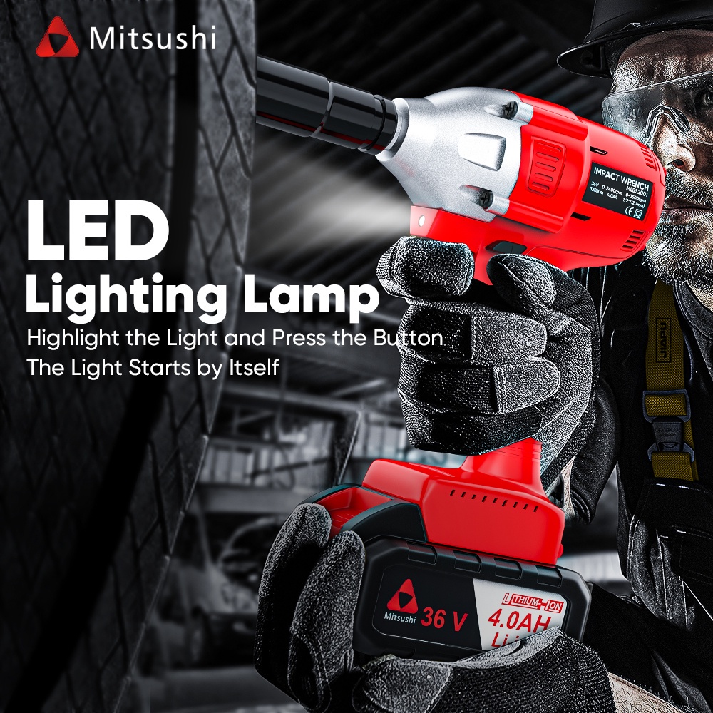 Mitsushi MIT-2001 18-36V Cordless Impact Wrench with 2 Li-ion Batteries ...