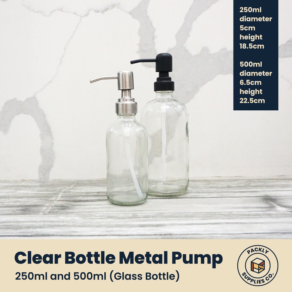 (1PC) Clear Glass Bottle with Metal Pump 250ml 500ml | Shopee Philippines