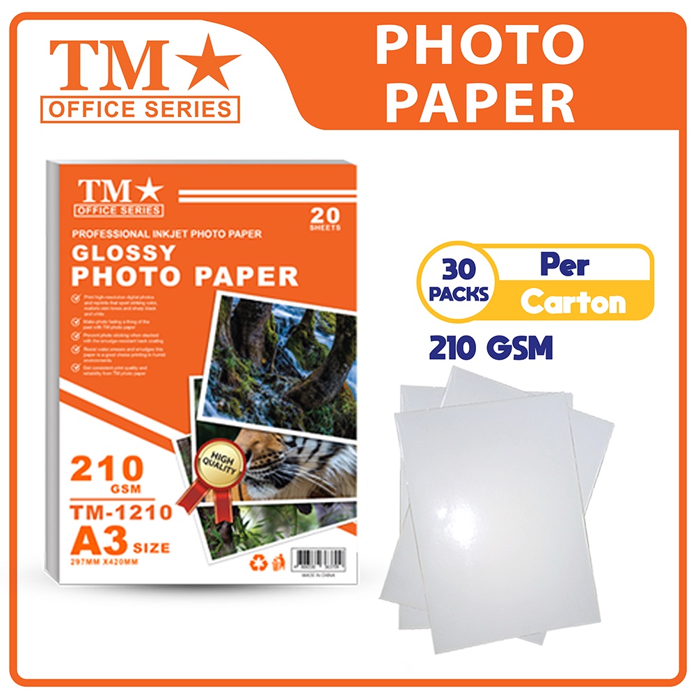 TM 30 packs Glossy Photo Paper A3 210 GSM (TM-1210) | Shopee Philippines
