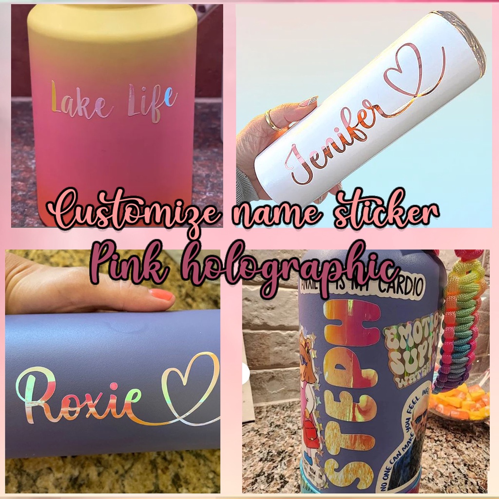 Customized Pink holographic name vinyl sticker , decal Name Logo ...