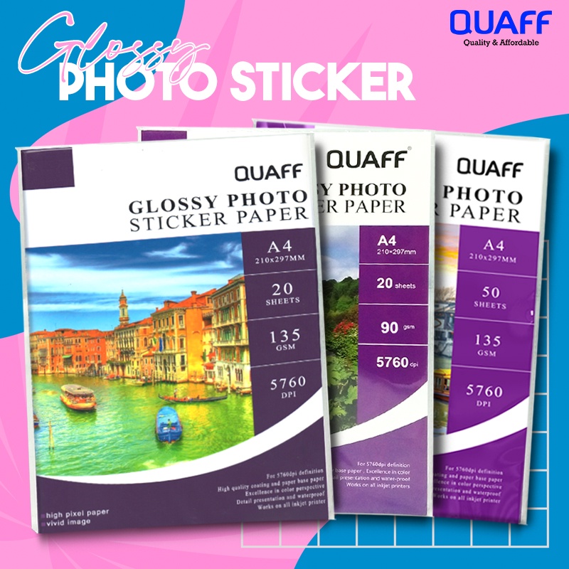 QUAFF Inkjet Photo Sticker Paper Glossy 135GSM | 90GSM A4 Size - 20 50 ...