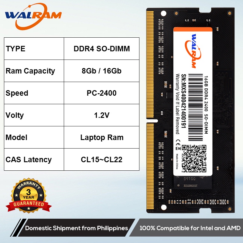 Walram 8GB DDR4 1.2V RAM Memoria 4Gb 16Gb Laptop Ram 2400Mhz 260Pin Sodimm Notebook Memory ...