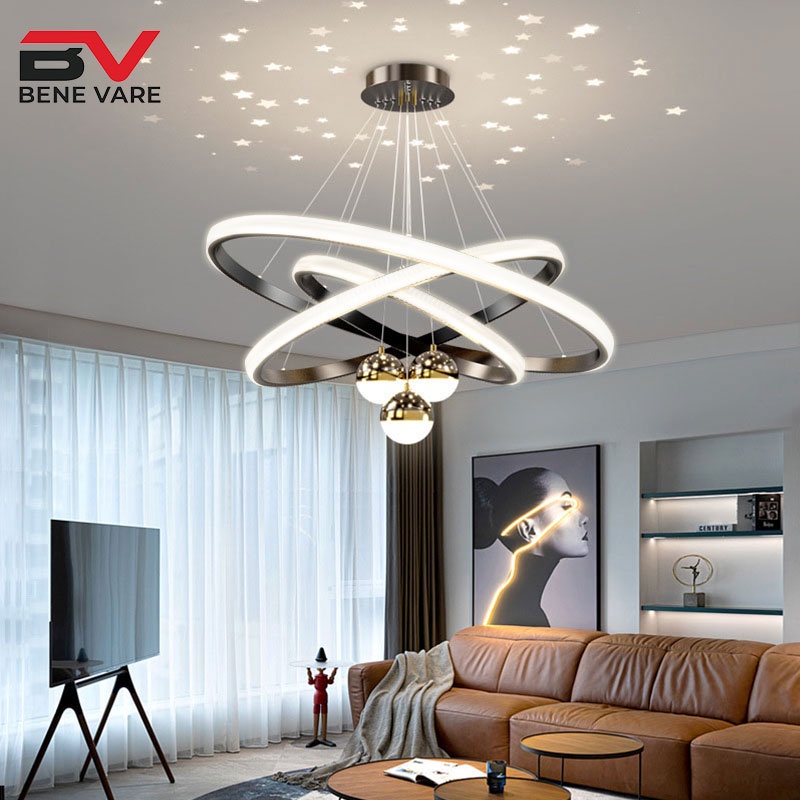 Chandelier modern LED projection hanging light is suitable for living ...