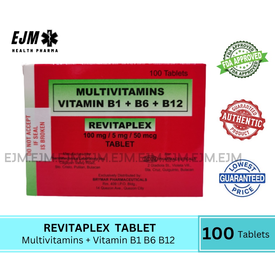 Multivitamins+ vitamins B1+B6+B12 (REVITAPLEX) 100mg/5mg/50mcg tablet ...