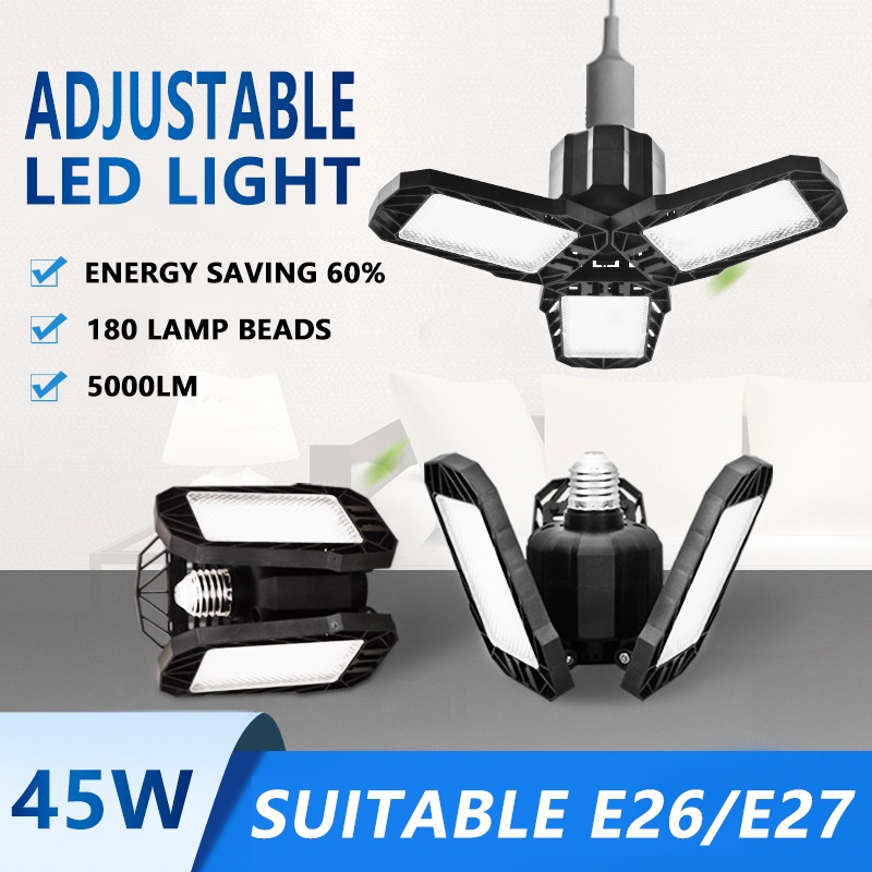 MKEPS Led Garage Light Bulb Adjustable 4 Blade Fan Ceiling Lights for ...