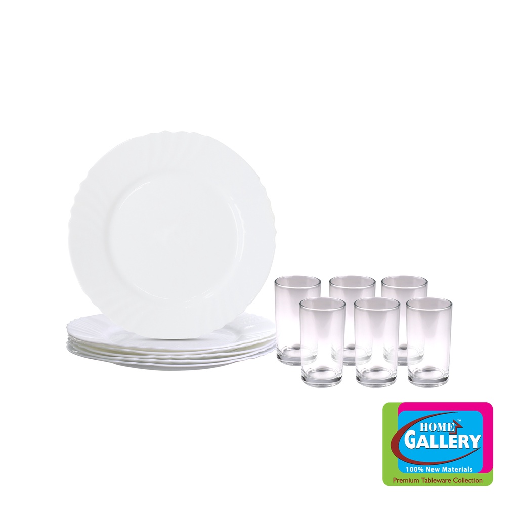 Home Gallery Opal Glass Dining Set 6pcs Dinner Plate 10-inch And 6pcs ...