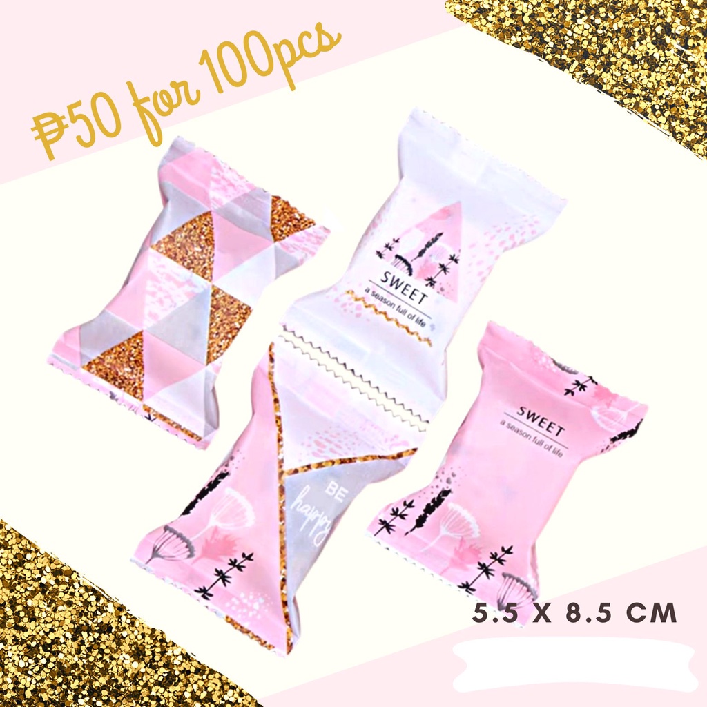 FP1374 (100pcs) 5.5X8.5 CM Pink Gold Cookie Bag Plastic Pastry Heat ...