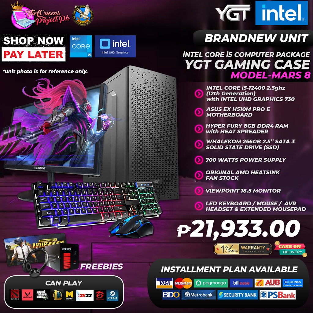 BRANDNEW Computer Set CPU-YGT MARS 8 Casing-Intel Core i5 12400 2.5ghz ...