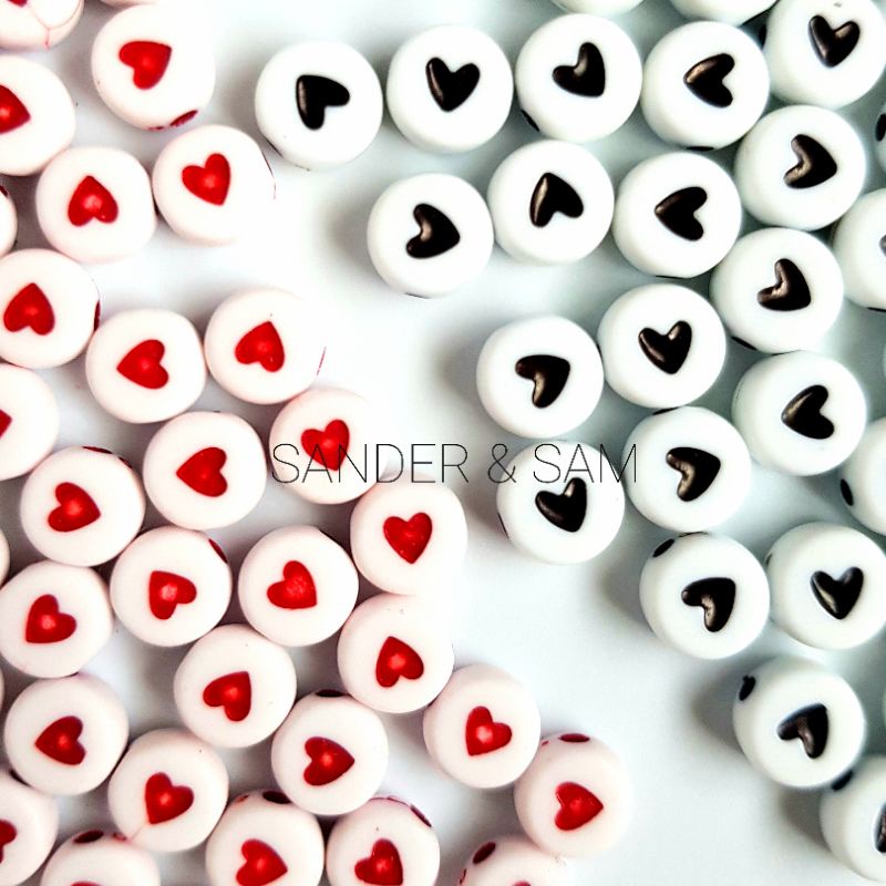 Round Heart Acrylic White Red and Black Beads Charms Ornaments 6mm for ...