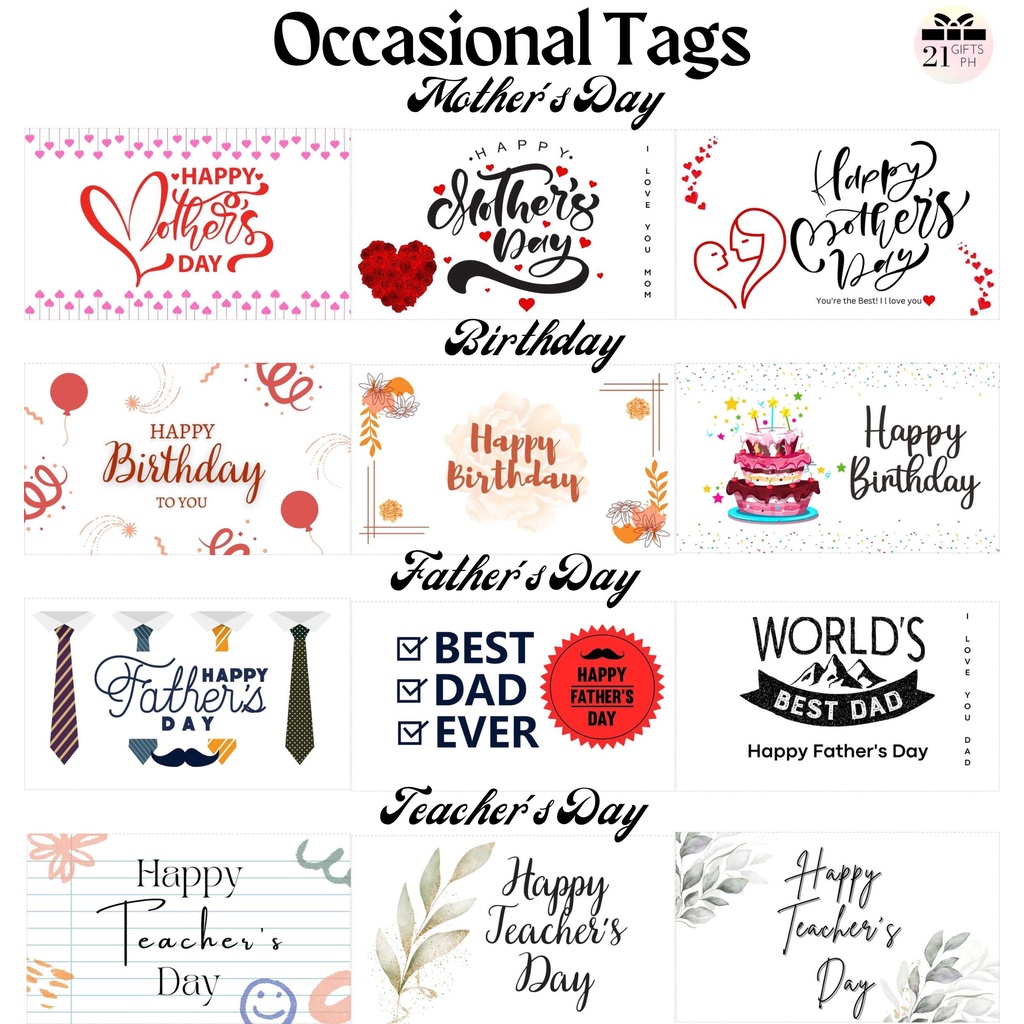 Events/ Occasional Tags 0.1 Birthday, Mother's Day, Father's Day ...