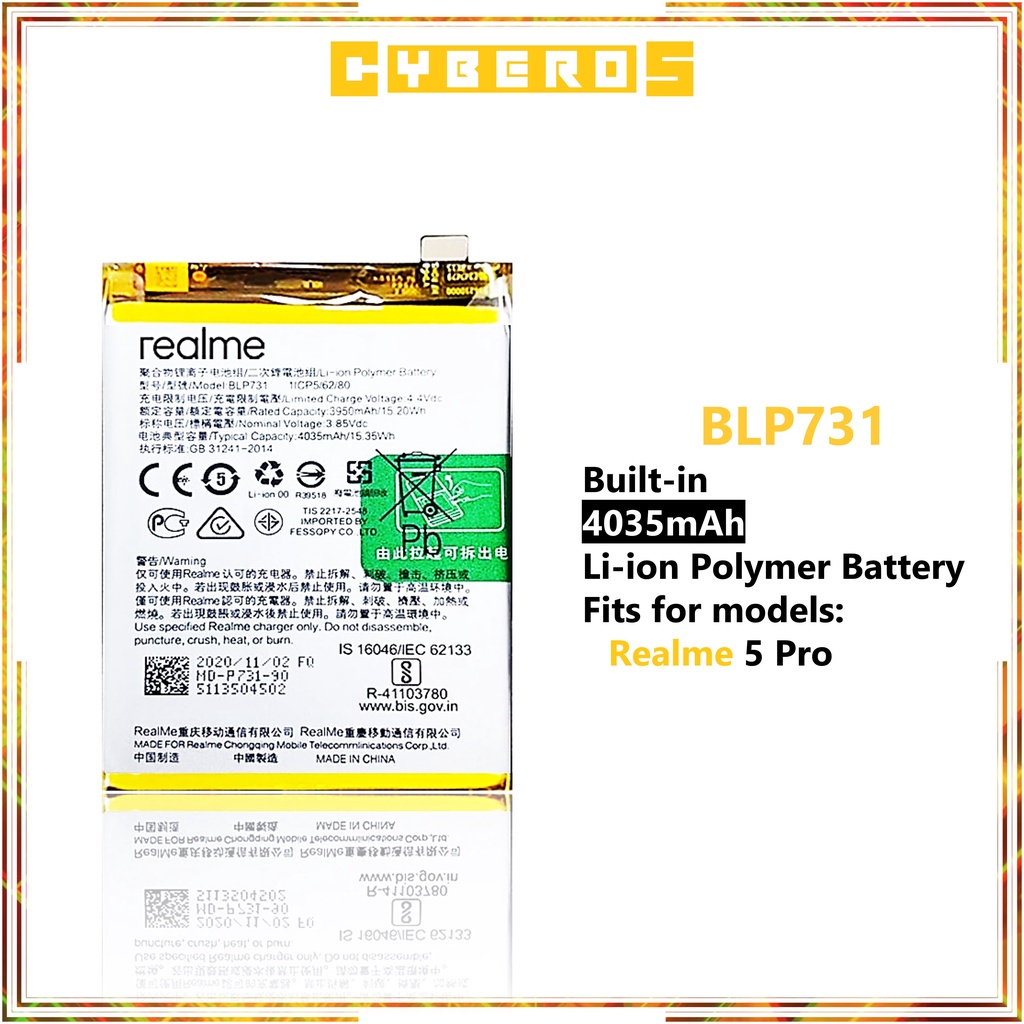 Battery of Realme 5 Pro BLP731 | Shopee Philippines