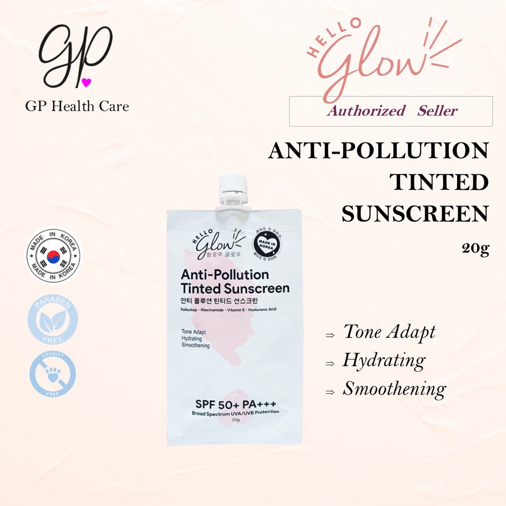 Anti-Pollution Tinted Sunscreen SPF50+ 20g - Hello Glow | Shopee ...