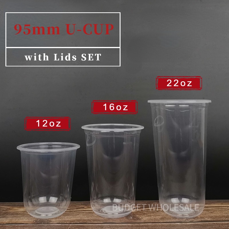 [100pcs] Plastic U CUP with Lids SET (8oz, 12oz, 16oz, 22oz) 95mm ...
