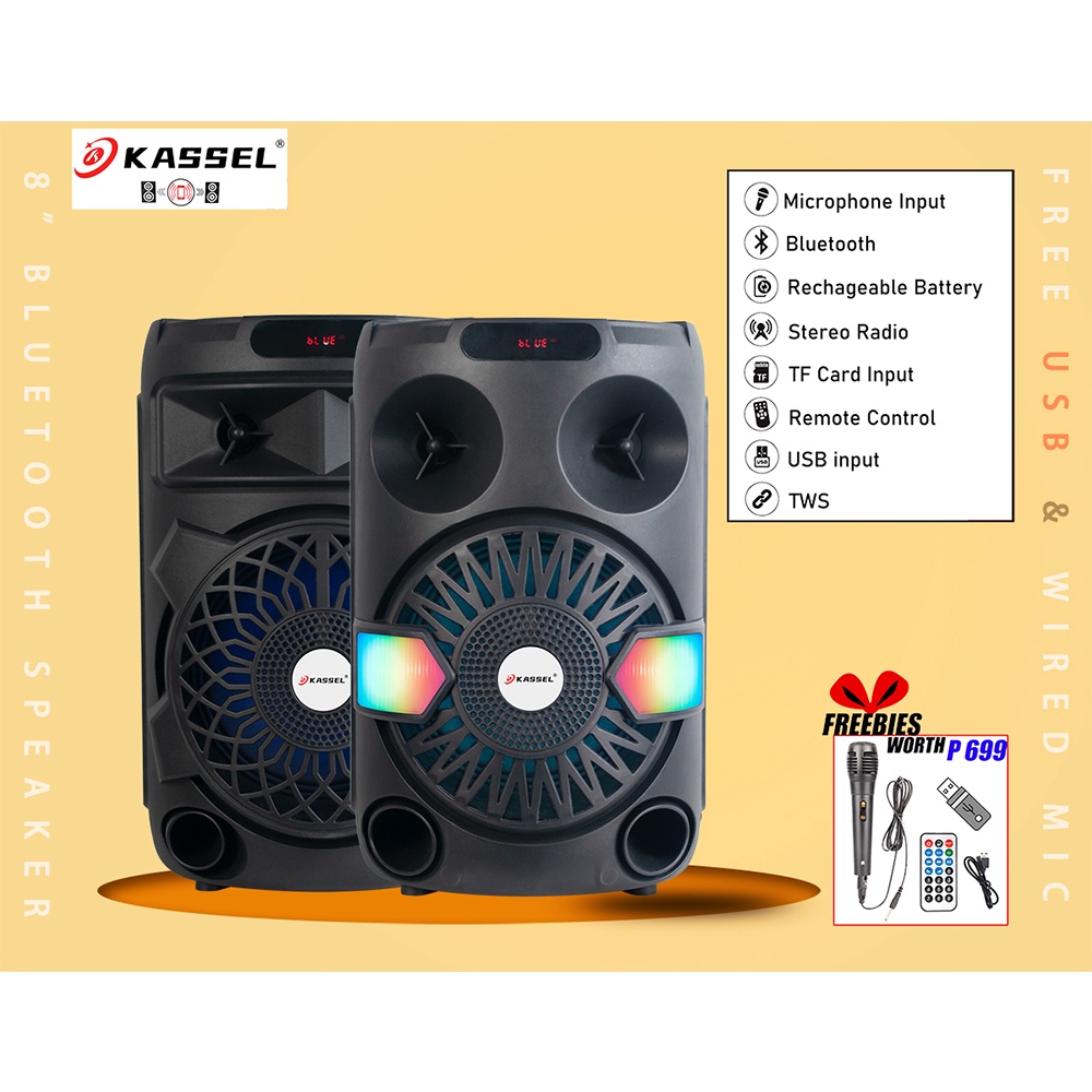 KASSEL 8" LED Portable Bluetooth Speaker with Mic and Remote | Shopee ...