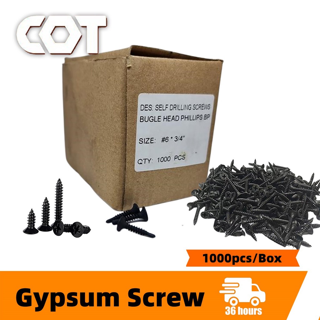 Per Box-1000Pcs Gypsum Screw Black Screw for Wood For Metal 1" 1 1/4" 1 ...
