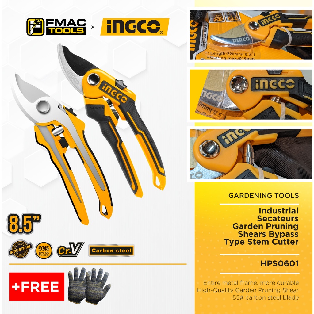 INGCO Secateurs Garden Pruning Shears Bypass Type Stem Cutter 8.5 ...