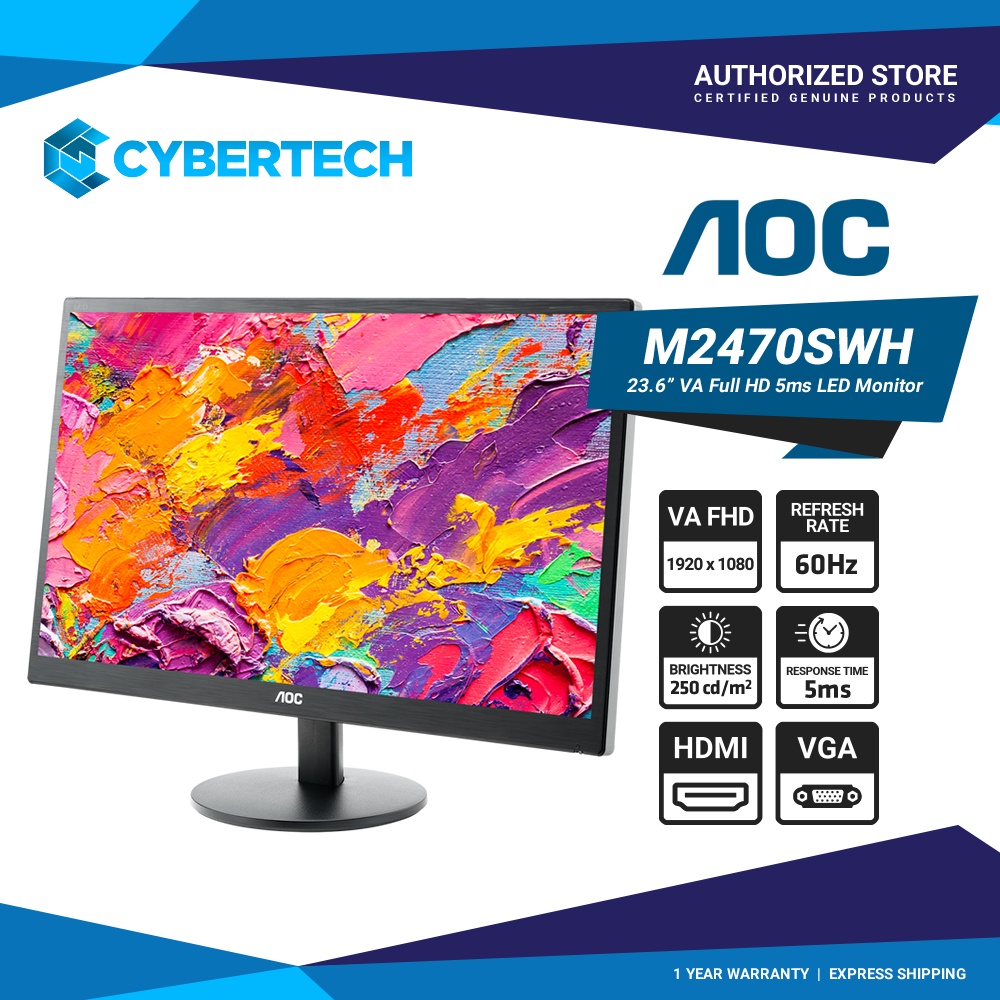 AOC M2470SWH 23.6" VA LED Monitor 60Hz HDMI VGA | Shopee Philippines