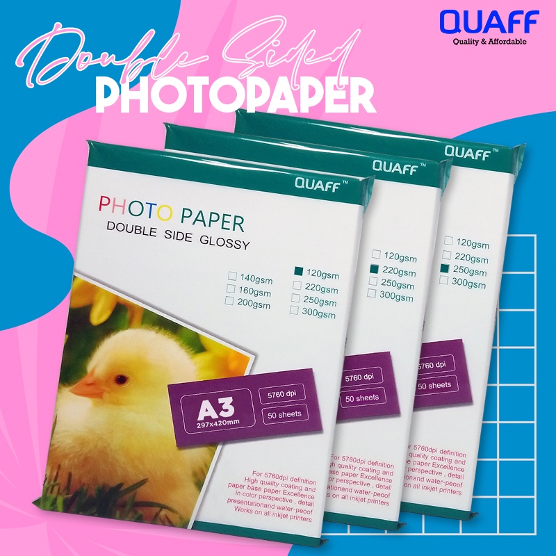 QUAFF Double Sided Glossy Inkjet Photo Paper A3 Size - 50 sheets per ...