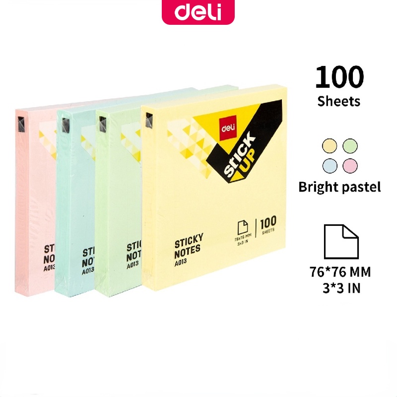 Deli 4Colors Sticky Notes 100Sheets Memo Sticky Note 76×76mm Office ...