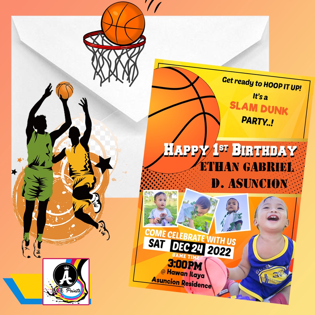 Invitation Card for Christening & Birthday Basketball NBA FREE Envelope ...