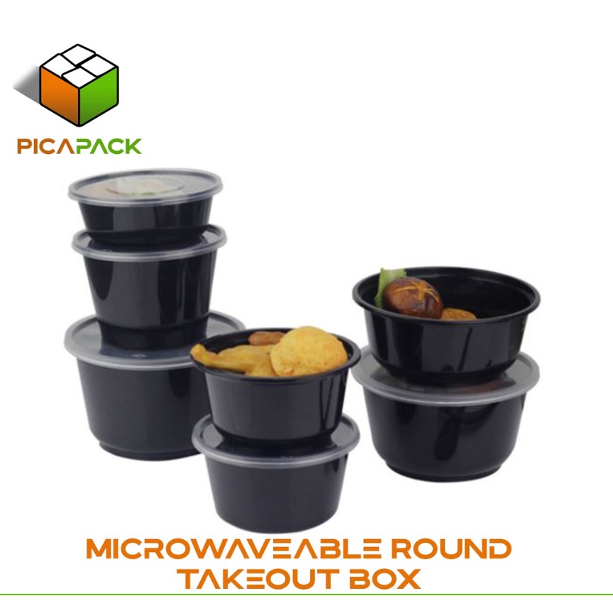 10pcs Microwaveable Round [Black & Clear] Food Box Takeaway box ...