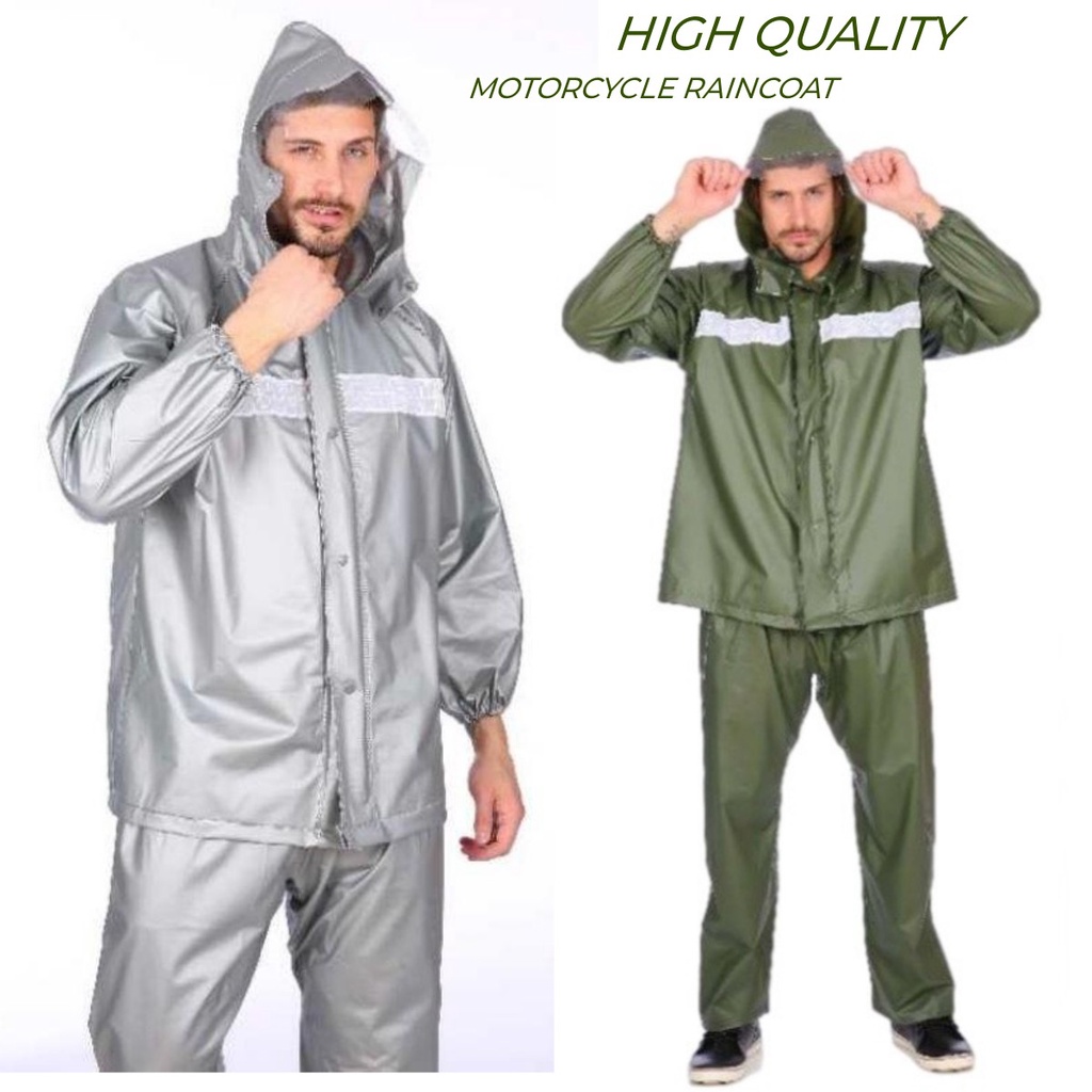 GRAY/GREEN Titanium Raincoat Rubberized Makapal Kapote Popular ...