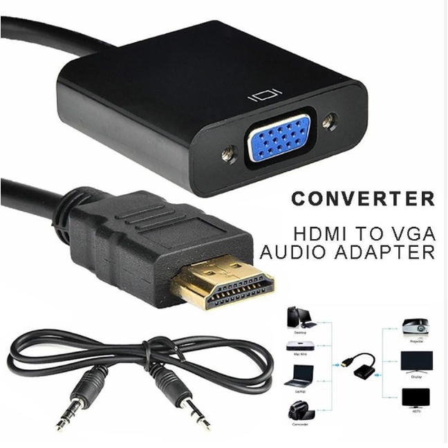 HDMI to VGA 1080P Adapter with 3.5mm Audio Jack and USB Power Supply ...