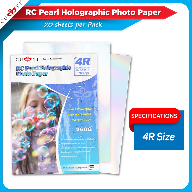 RC Pearl Holographic Photo Paper 260gsm 4R Size (20 sheets) | Shopee ...
