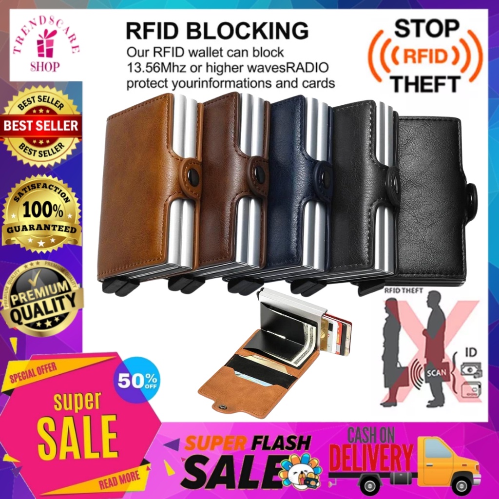 Baellerry Double Layer Leather Aluminum Smart Wallet Anti Theft RFID ...