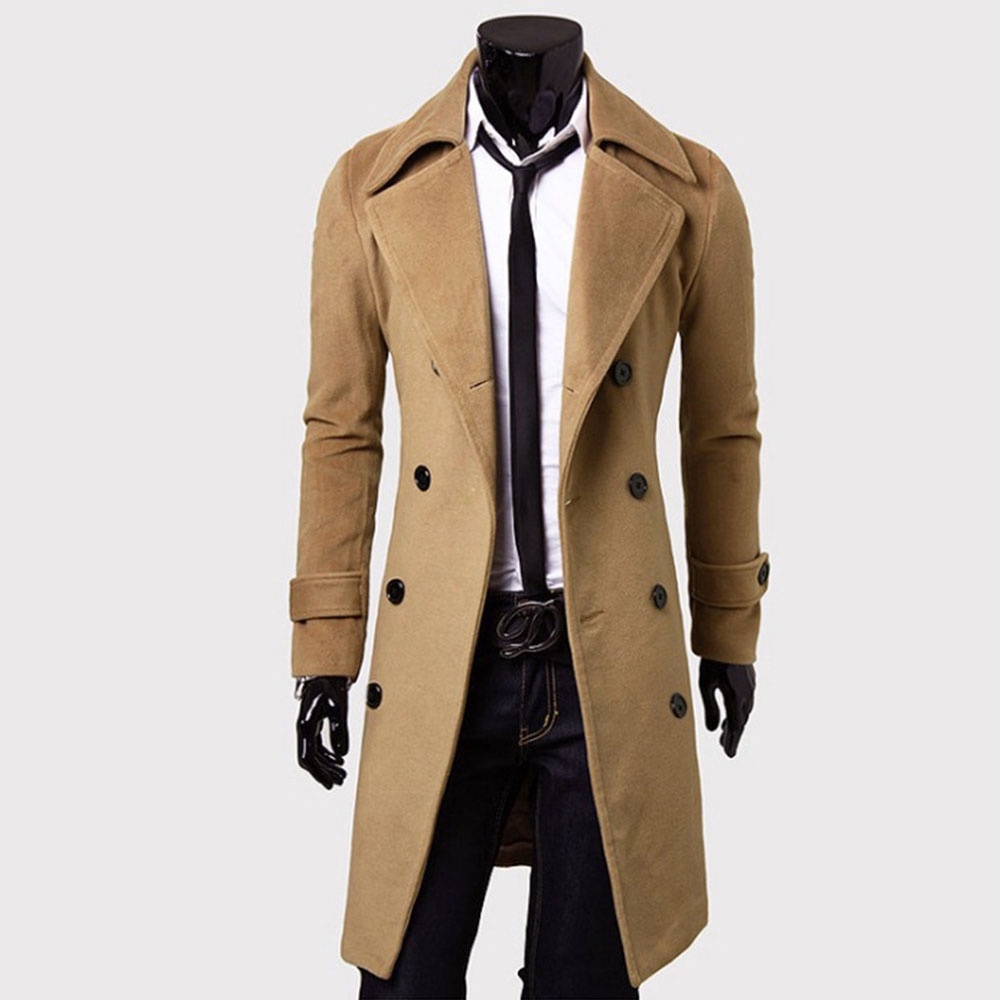 Casual Solid Color Men's Long Sleeve Overcoat Fashion Winter Buttons ...