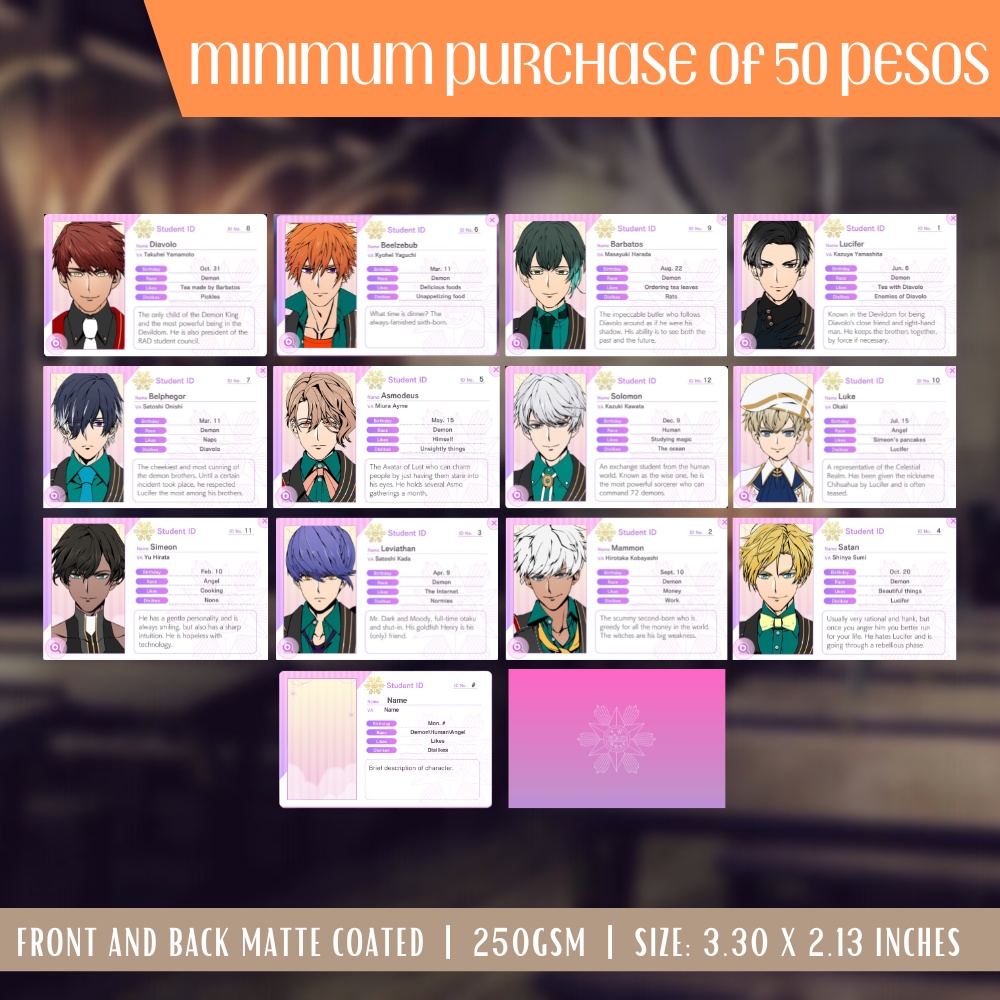 Obey Me Otome Game Anime ID Card | Shopee Philippines