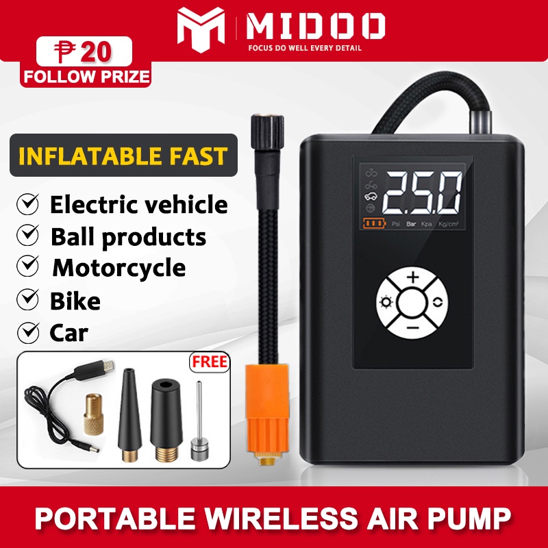 Car Tire Air Pump Portable Wireless Electronic Inflator Smart Digital ...