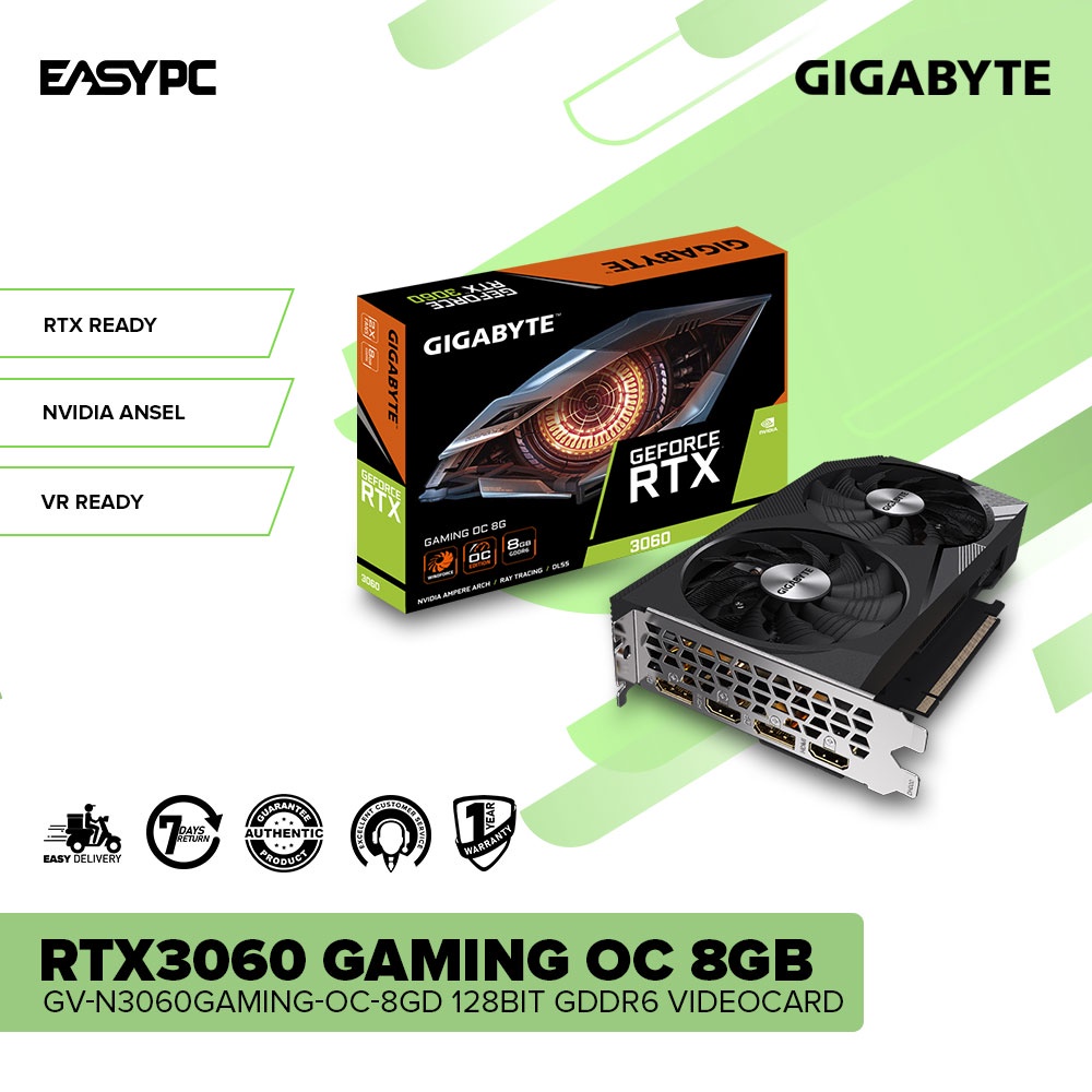 EasyPC | GIGABYTE RTX3060 GAMING OC 8GB GV-N3060GAMING-OC-8GD 128bit GDDR6 Graphics Card ...