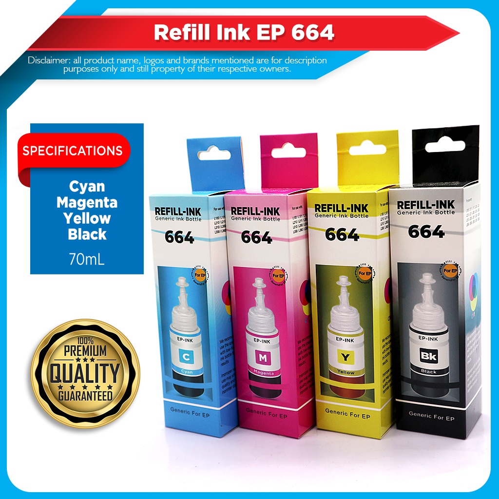 Refill EP 664 Ink for Printer L120 L360 L310 L130 L210 L220 L355 L358 ...