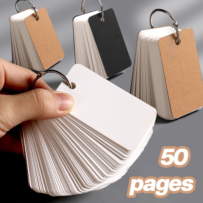 Kraft Paper Binder Ring Flip Cards Easy Study Memo Pads Portable ...