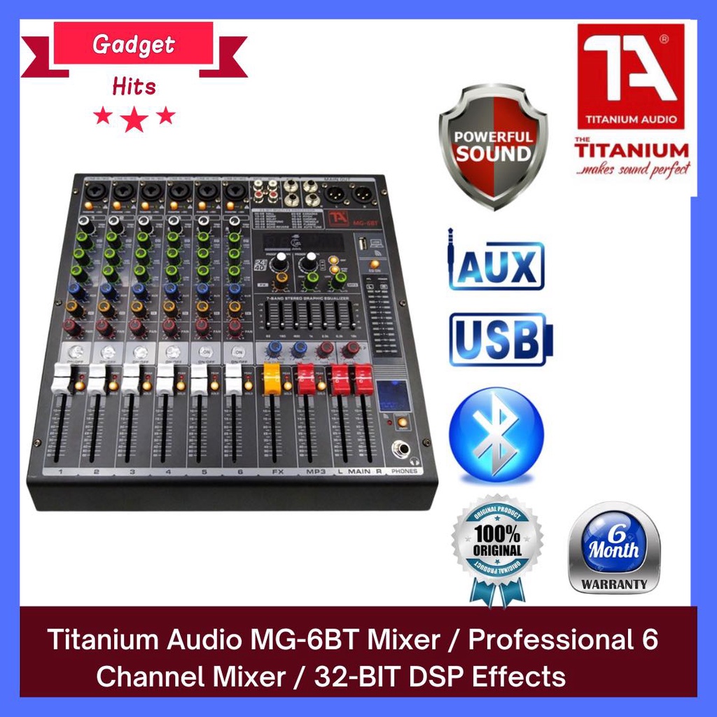 Titanium Audio MG-6BT Mixer / Professional 6 Channel Mixer / 32-BIT DSP ...