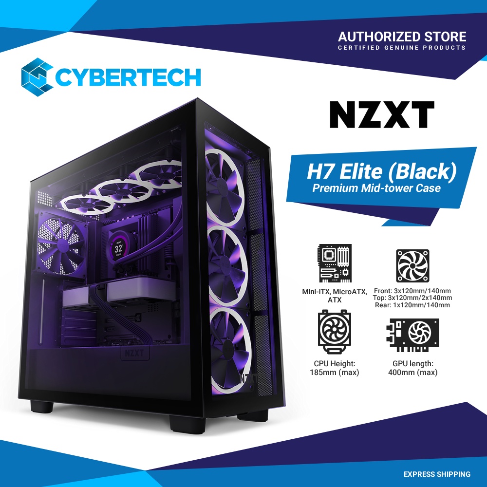NZXT H7 Elite Premium ATX Mid-Tower Case (CM-H71EB-01) (CM-H71EW-01 ...