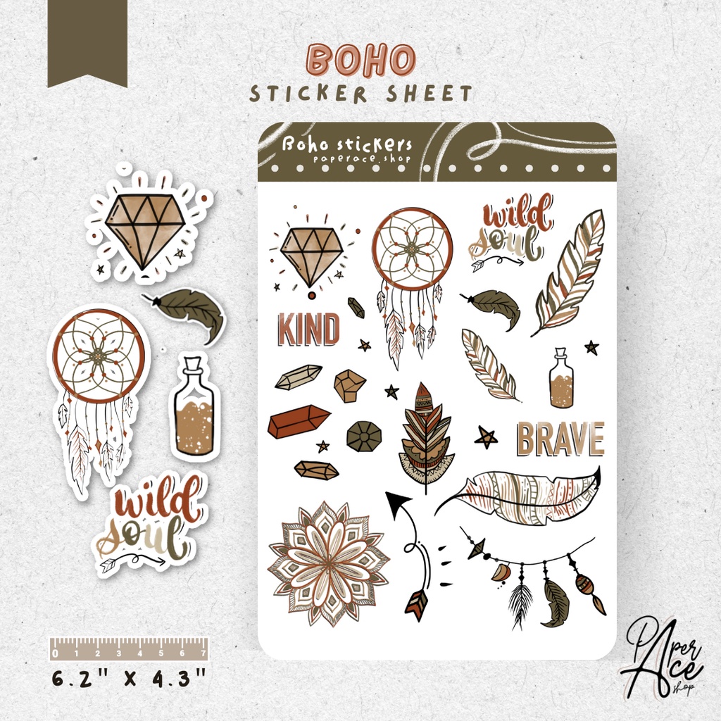 Bohemian Boho Chic Stickers 1 Journaling Sticker sheet| PaperAce ...