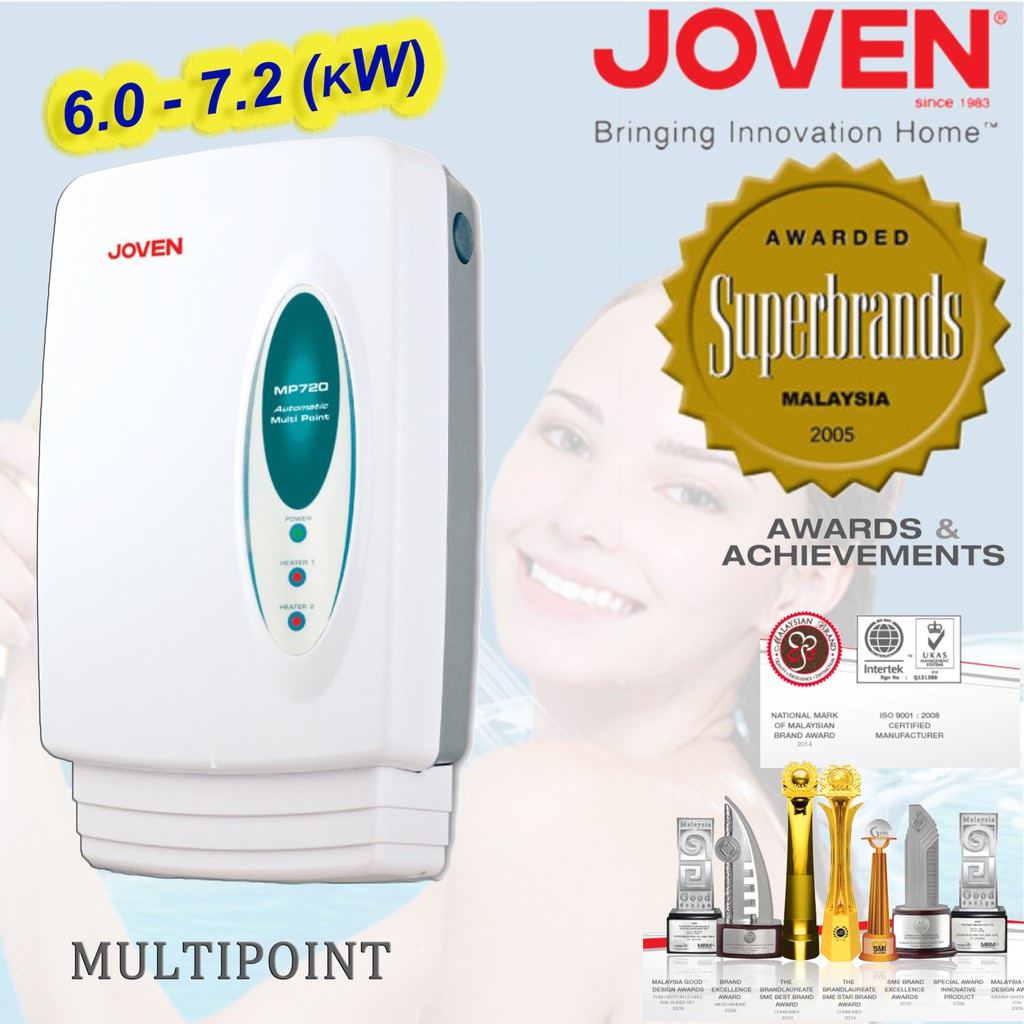 JOVEN MP720 Multi Point Instant Water Heater Shower 6.6kW (Plug & Wire ...