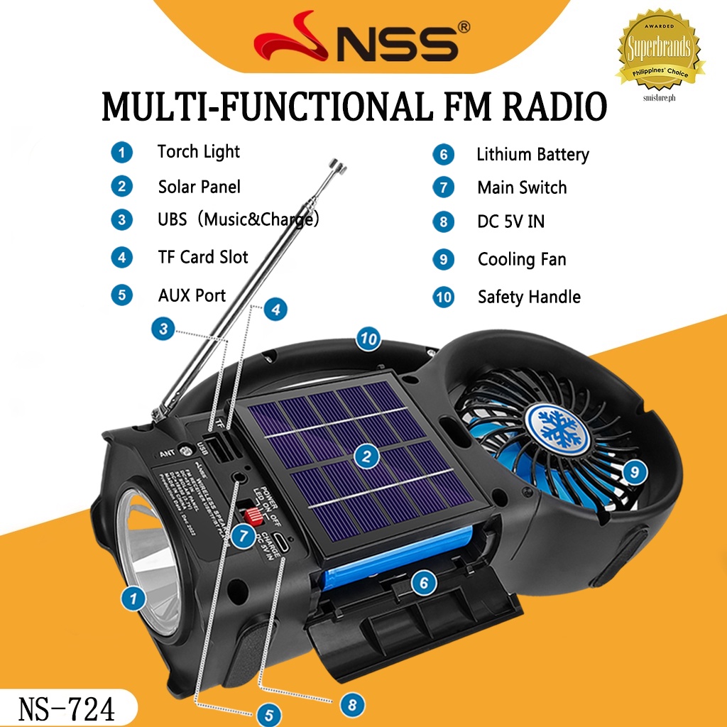 NSS Solar Bluetooth Radio USB Rechargeable Radio FM/AM/SW Three-band ...