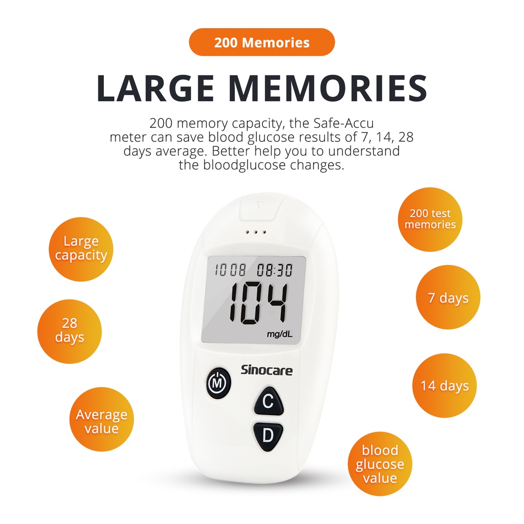 Sinocare Safe-Accu 100 Kit Blood Sugar Test Kit Blood Glucose Monitor ...