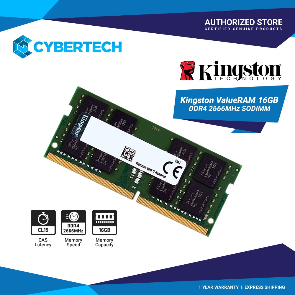 Kingston ValueRAM 16Gb DDR4 2666Mhz Cl19 260-Pin SODIMM Laptop Memory (Kvr26S19S8/16) | Shopee ...