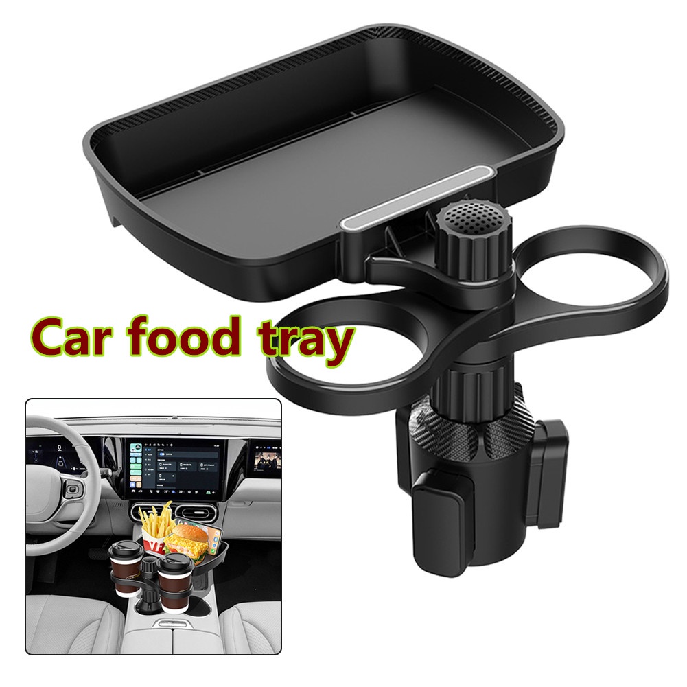 Adjustable Base 360 Degree Rotation Car Food Tray with Drink Cup Holder ...