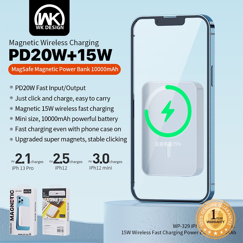 WK Design P.329 15W Magnetic Wireless Fast Charging Power Bank PD 20W Fast Charger | Shopee ...