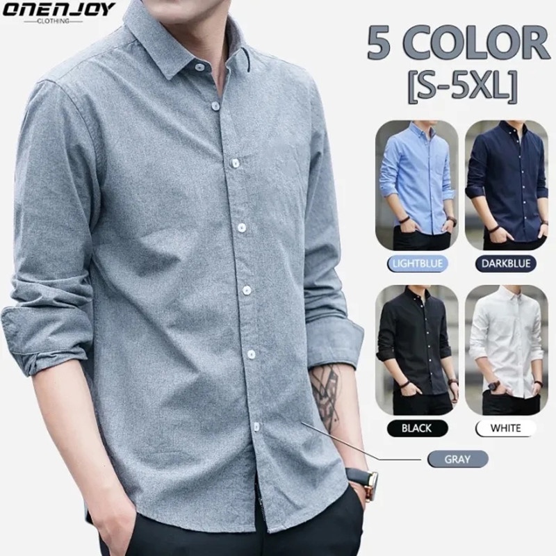Men Shirt Long Sleeve Shirt Plus Size Classic Korean Men's Plain Casual Fashion Business Formal ...