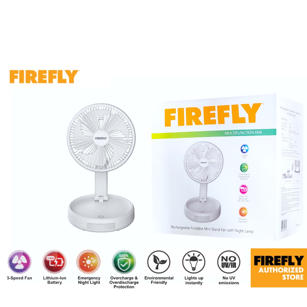 Firefly Rechargeable Foldable Mini Stand Fan with Night Lamp FEL659 ...