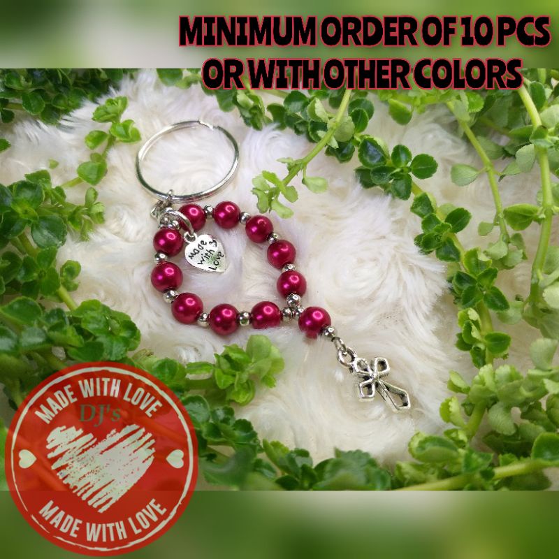 Mini Pocket Rosary Keychain Maroon Christening Souvenirs Birthday Gift ...