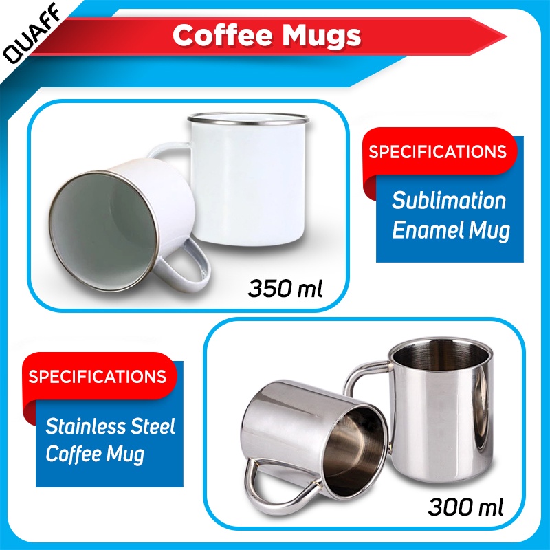 QUAFF Sublimation Enamel Mug with Brown Box // Stainless Steel Silver ...