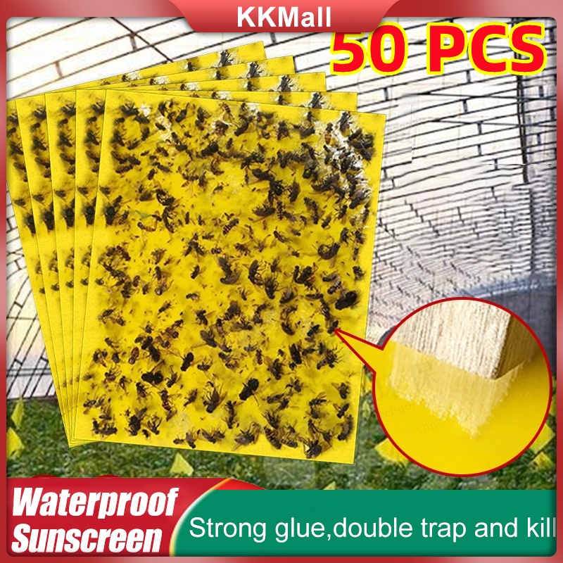 50Pcs Strong Flies Sticky Traps Double-Sided Bugs Fly Catcher Paper ...