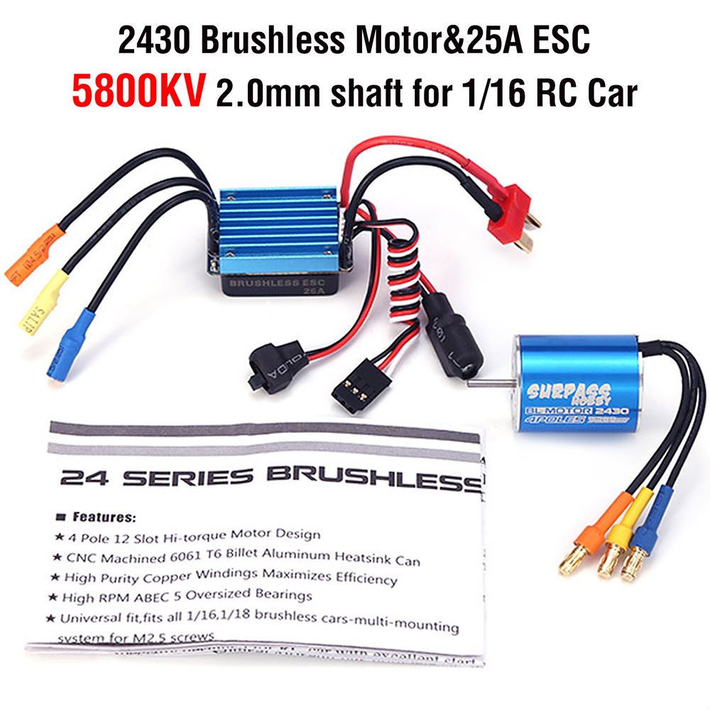 Surpass Hobby 2430 8200KV 7200KV 5800KV Motor& 25A Brushless ESC for 1/18 1/16 HSP Redcat ...